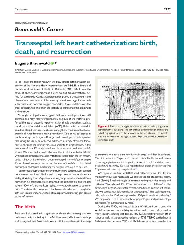 Transseptal left heart catheterization birth, death, and resurrection ...