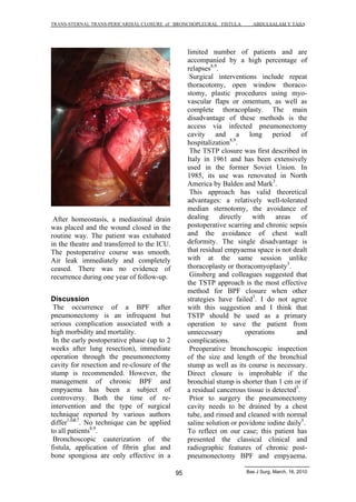 Trans sternal trans pericardial closure of post pneumonectomy ...