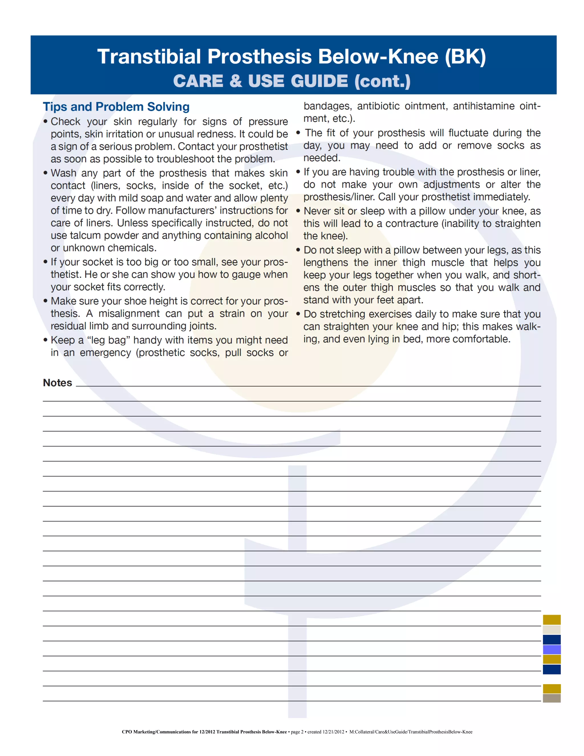 Transtibial Prosthesis Below Knee (BK) CARE AND USE GUIDE | PDF