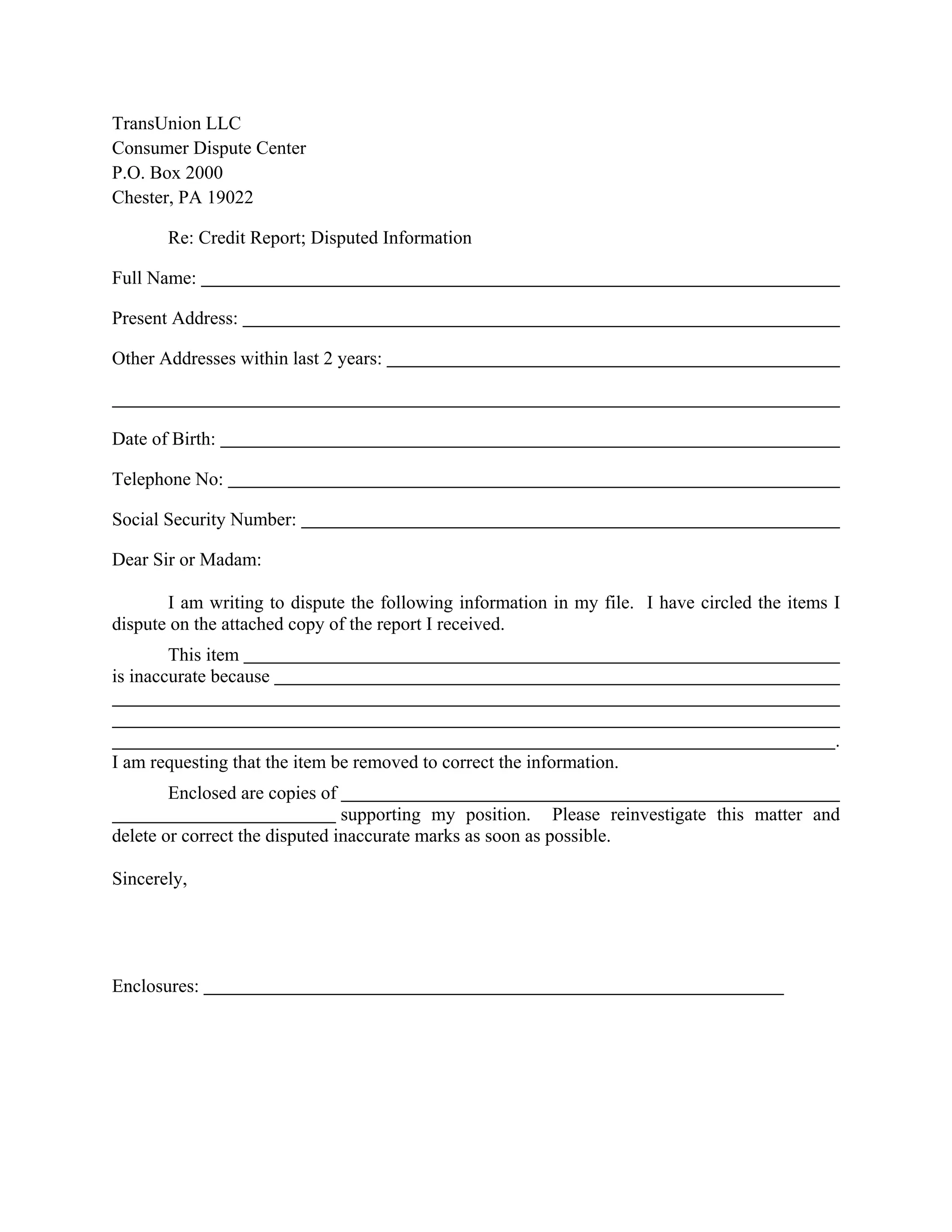 Trans Union Dispute form | PDF
