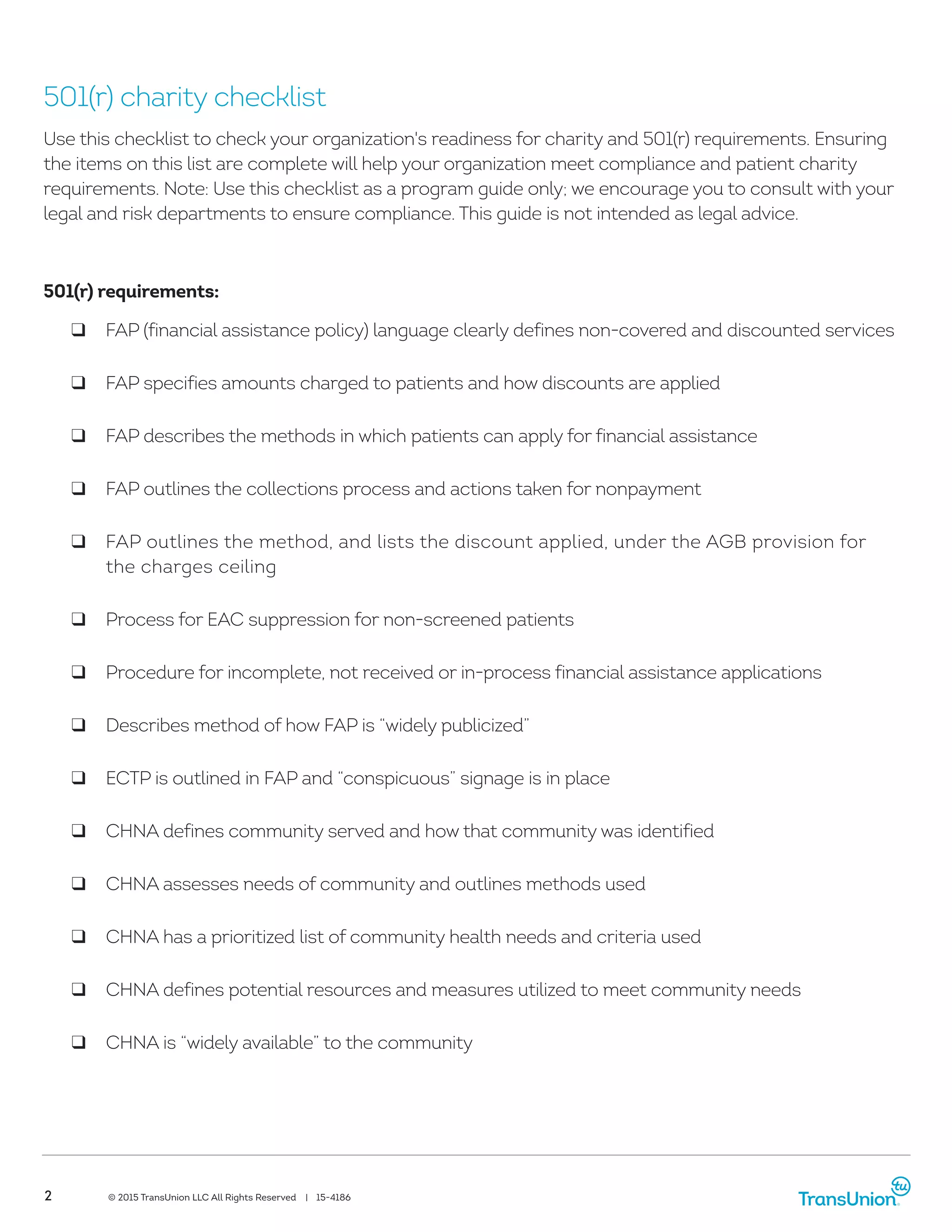 TransUnion Healthcare 501(r) Toolkit | PDF