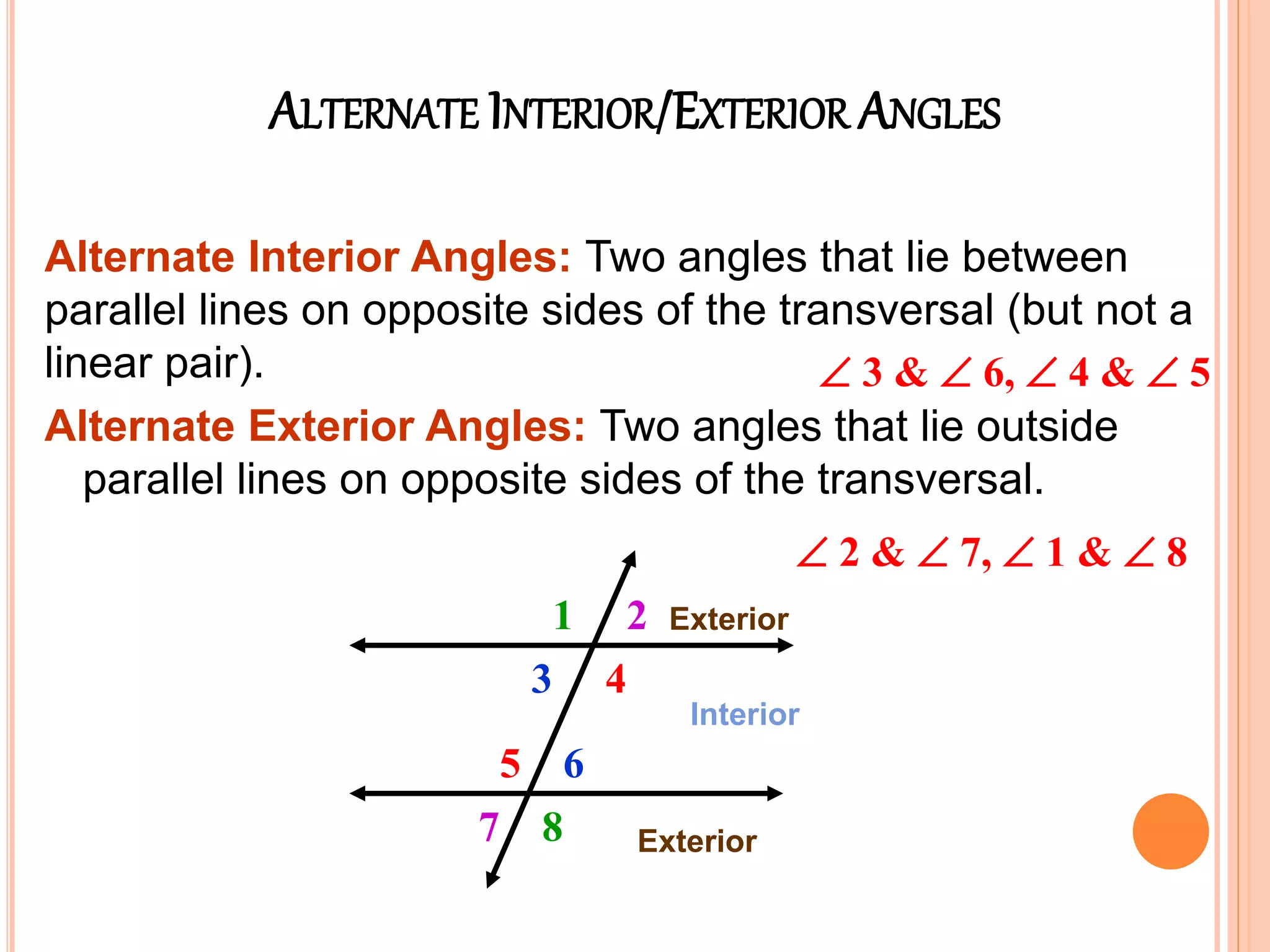 Angles Formed by Parallel Lines Cut by a Transversal | PPTX