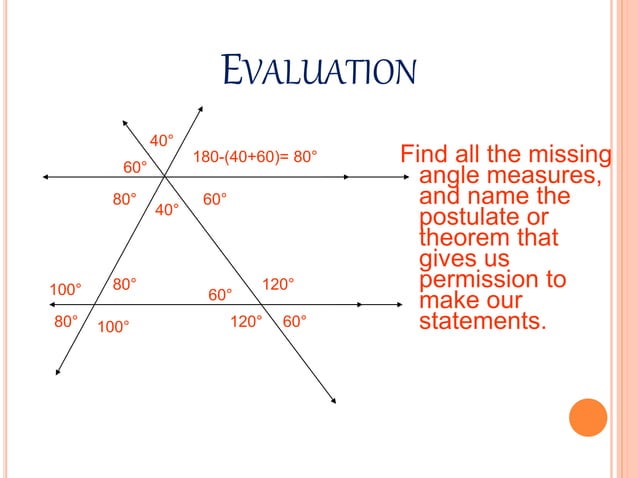Angles Formed by Parallel Lines Cut by a Transversal | PPTX | Science