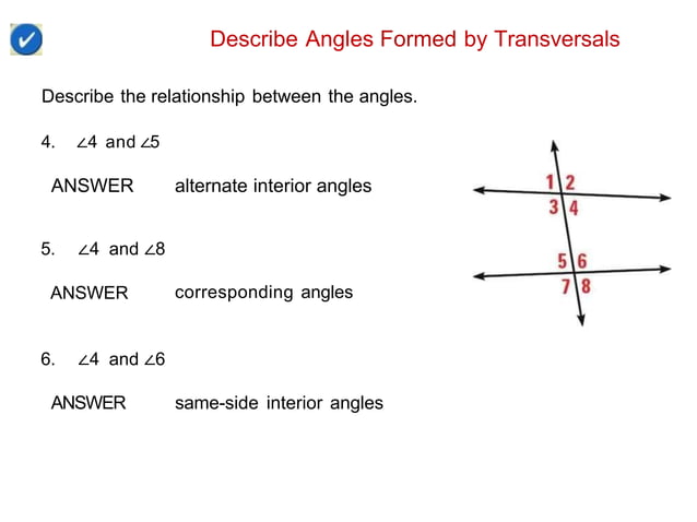 Special Angles Formed by a Transversal_Angle Pairs | PPT