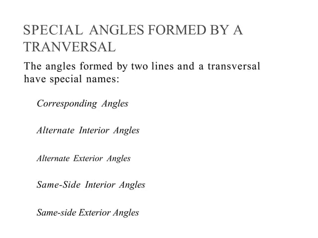 Special Angles Formed by a Transversal_Angle Pairs | PPT