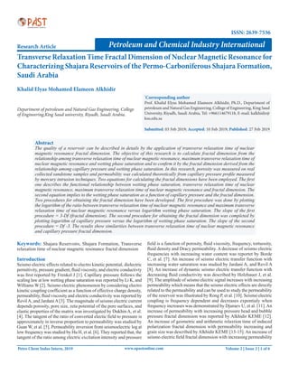 Transverse relaxation time fractal dimension of nuclear magnetic ...