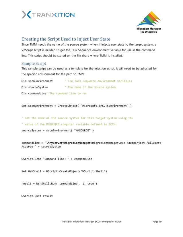 Tranxition sccm integration guide