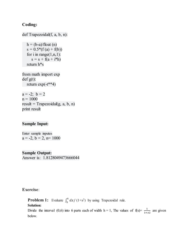 Trapezoidal Method IN Numerical Analysis | DOCX | Physics | Science