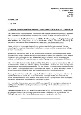 Trapping and Crushing in MEWPS - Guidance from Strategic Forum Plant ...