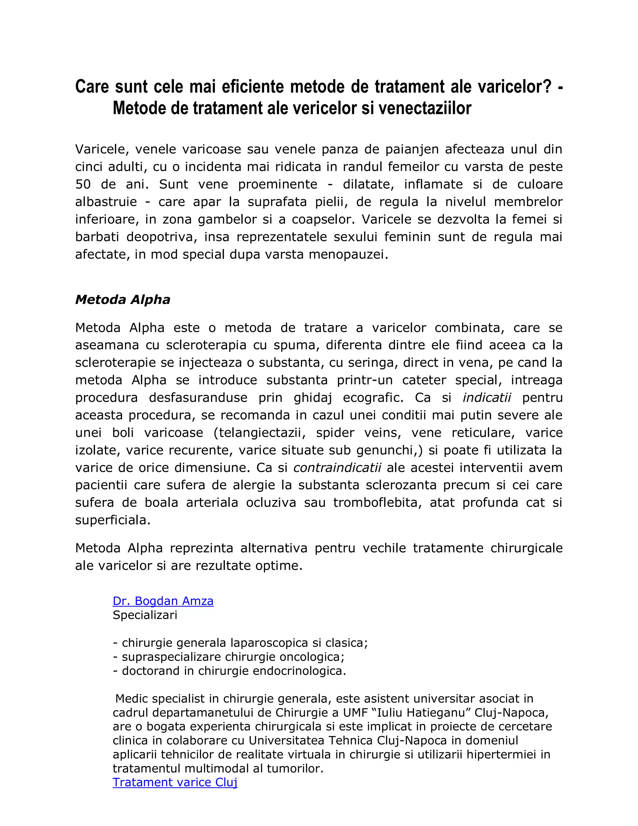 Ce sunt varicele? Metode de tratament ale varicelor | PDF