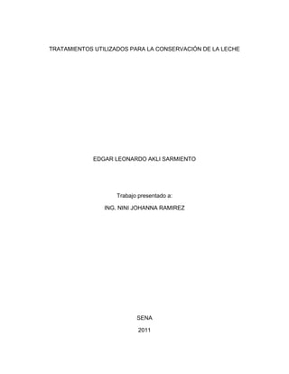 Tratamientos utilizados para la conservación de la leche | DOCX