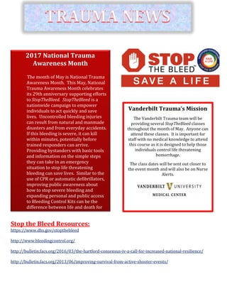 Traumagram Spring 2017 | PDF | First Aid | Injuries