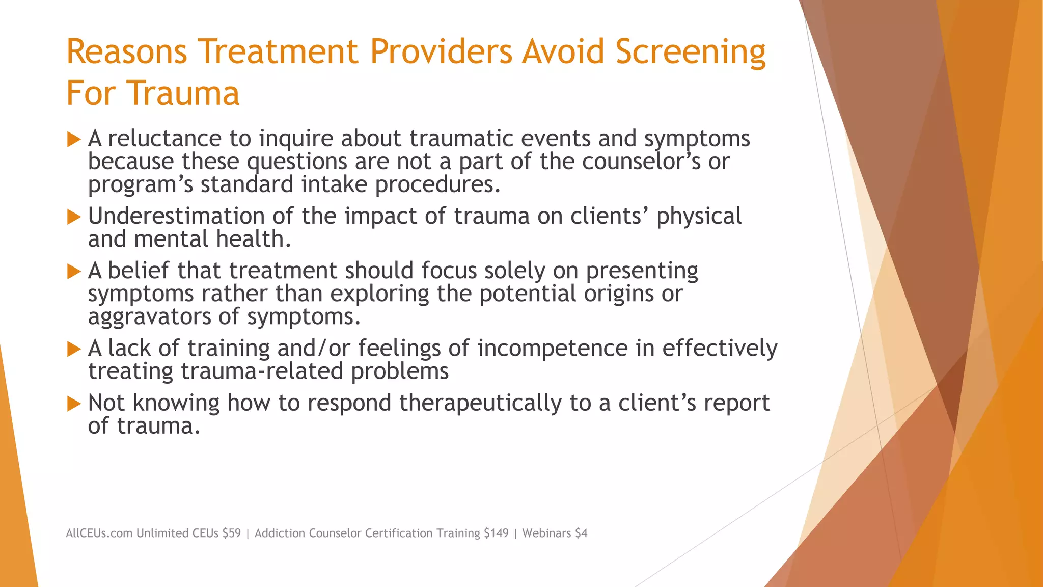 Trauma Informed Care: Screening and Assessment | PPTX | Mental Health ...