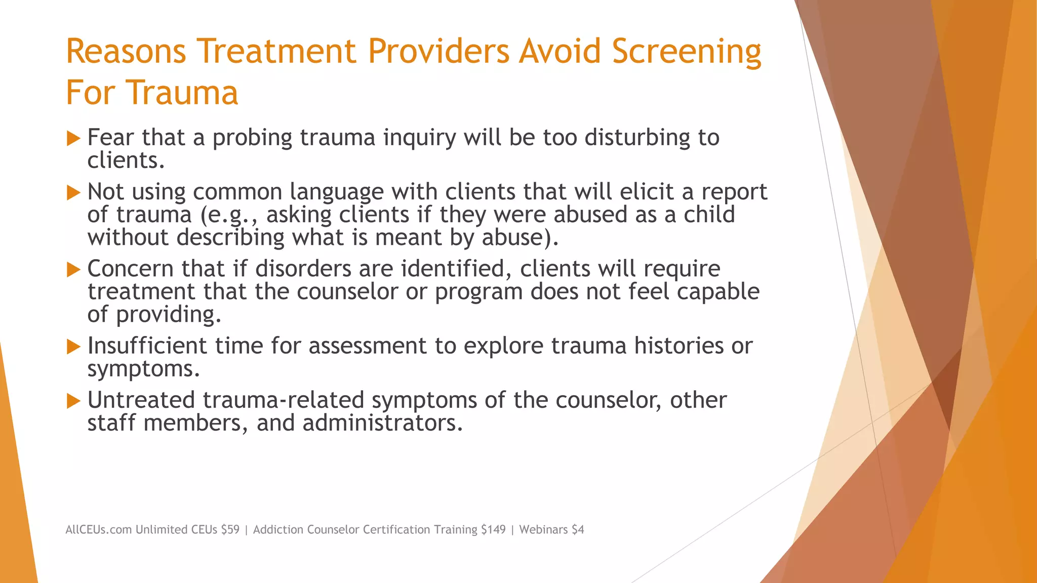 Trauma Informed Care: Screening and Assessment | PPTX | Mental Health ...
