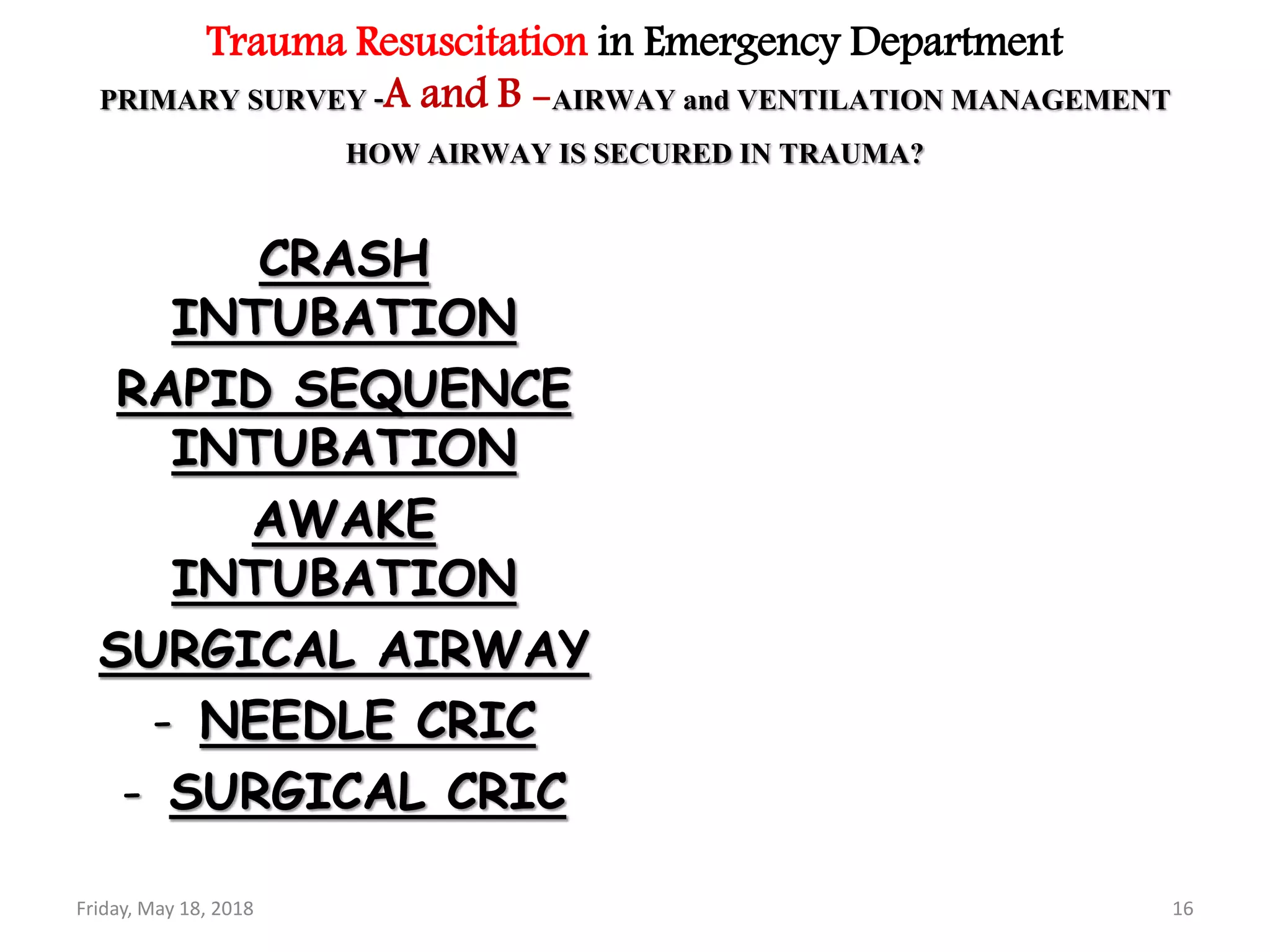 Trauma resuscitation in Emergency Department | PPTX