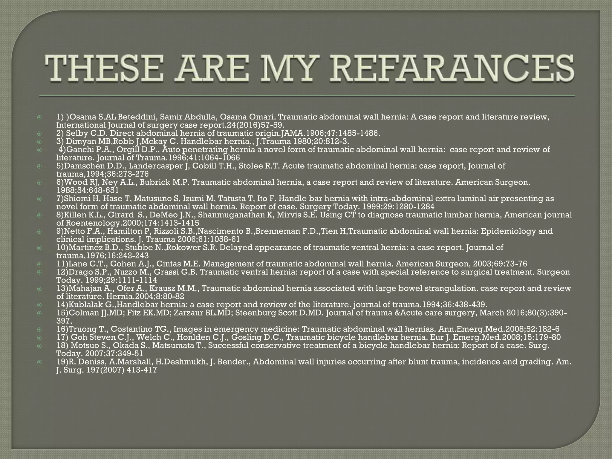 Traumatic abdominal wall hernia ,rare case.pptx 1 | PPTX