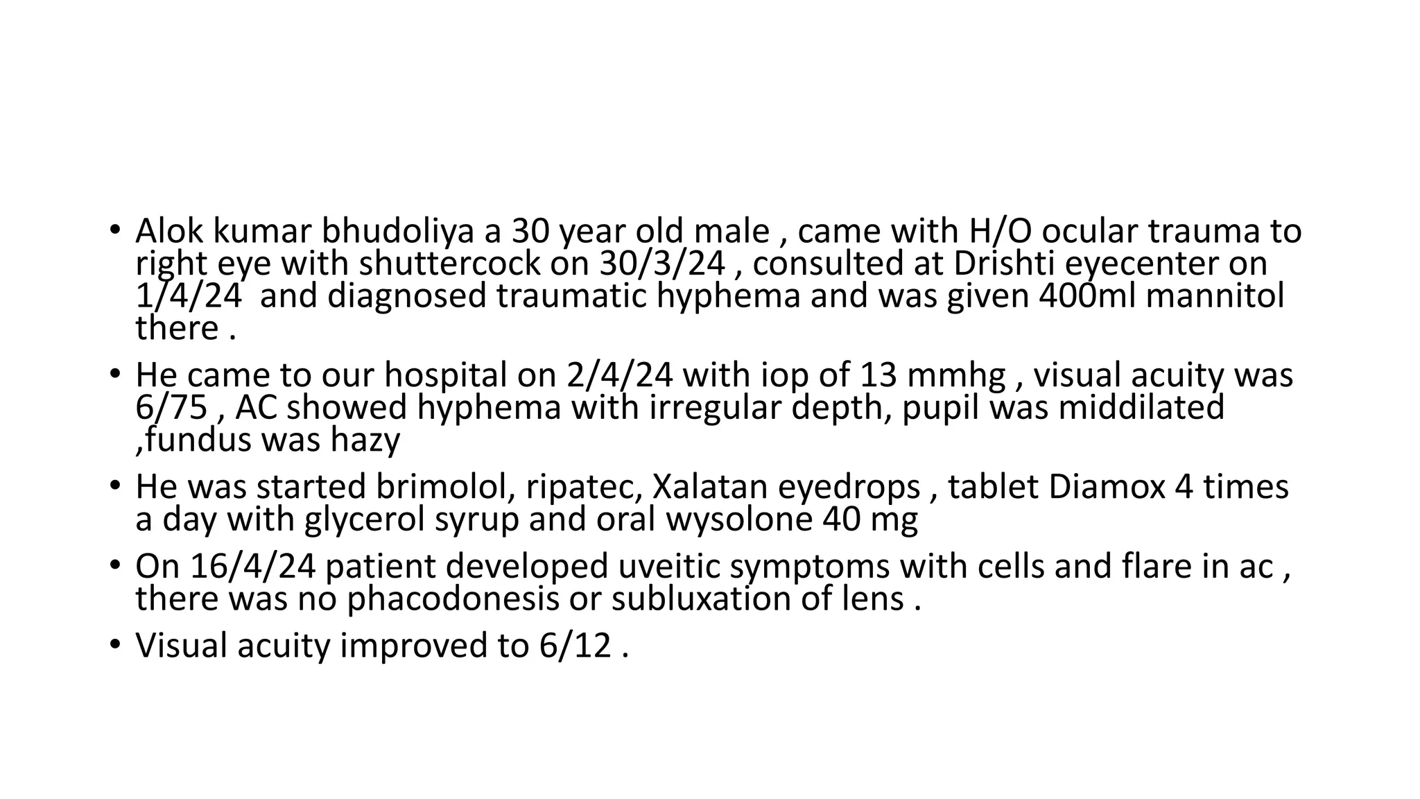 Traumatic glaucoma +uveitis PRESENTATION | PPTX