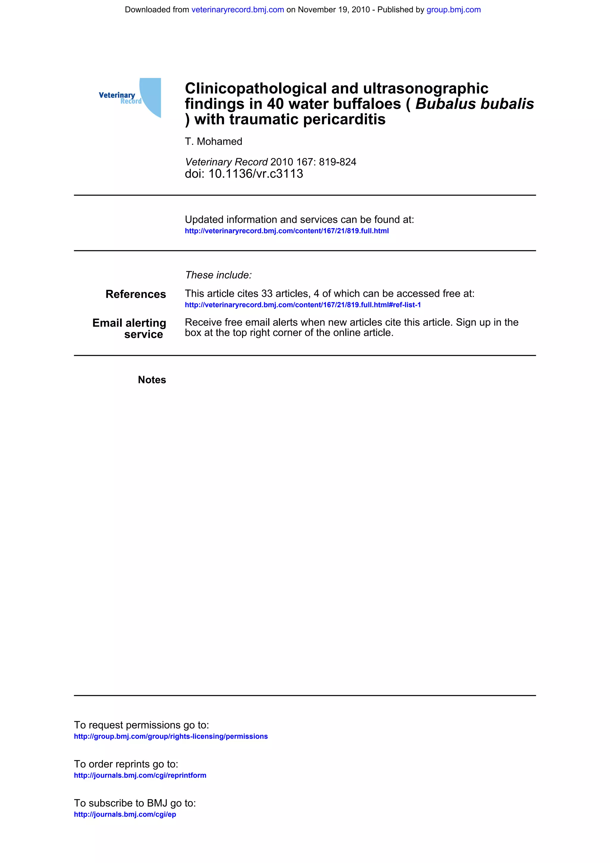 Traumatic pericarditis in buffaloes & Cattle Prof Hamed Attia | PDF