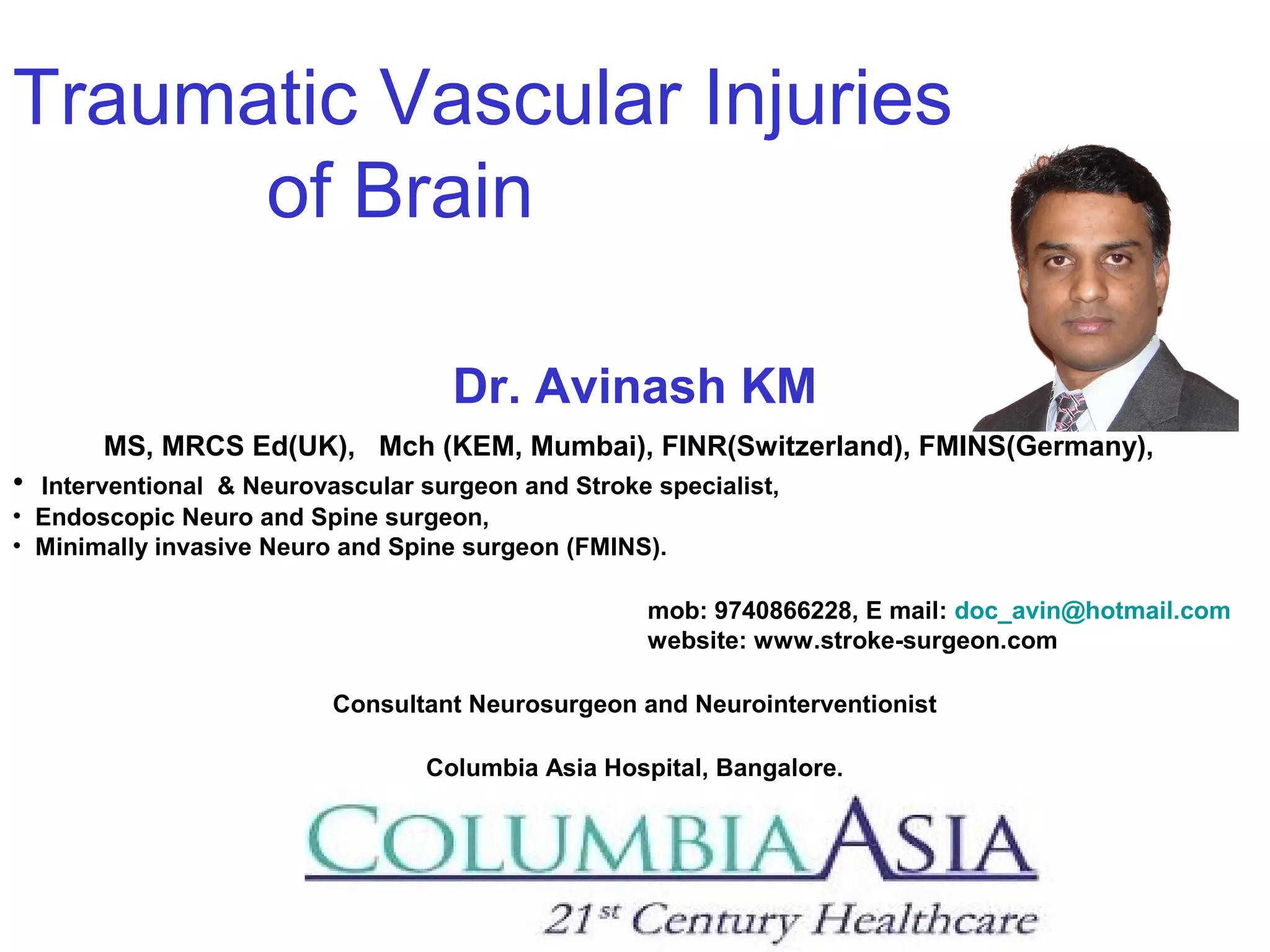 Traumatic vascular injuries of brain | PPT