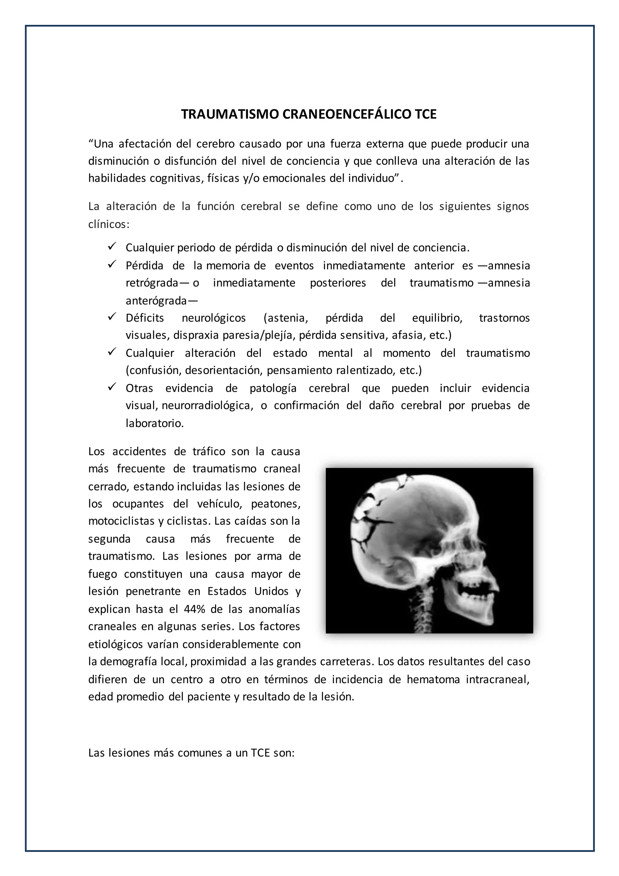Traumatismo craneoencefalico | DOCX