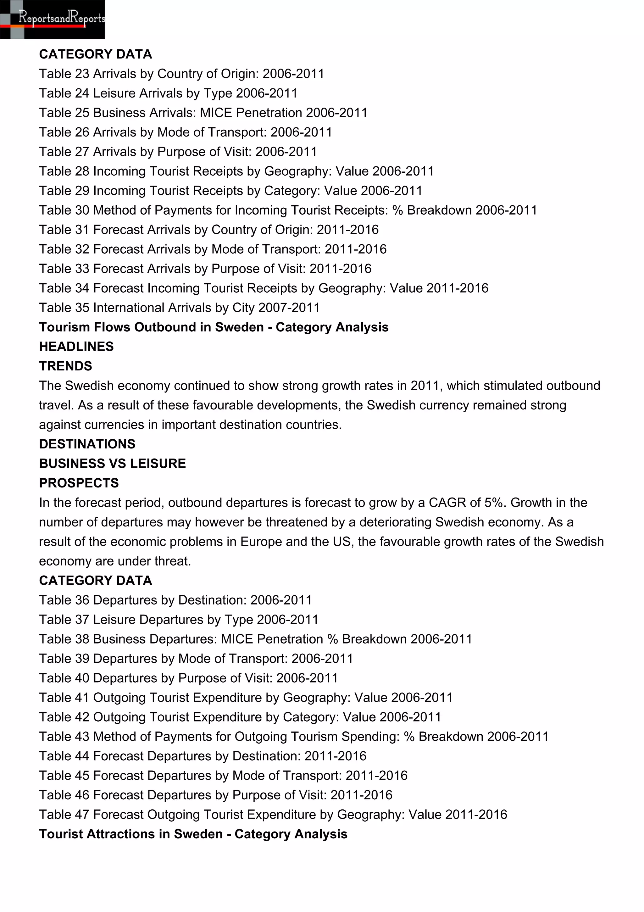Travel and Tourism in Sweden | PDF