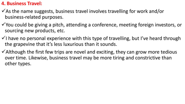 TRAVEL: -FACTORS ,PURPOSES & TYPES.pptx
