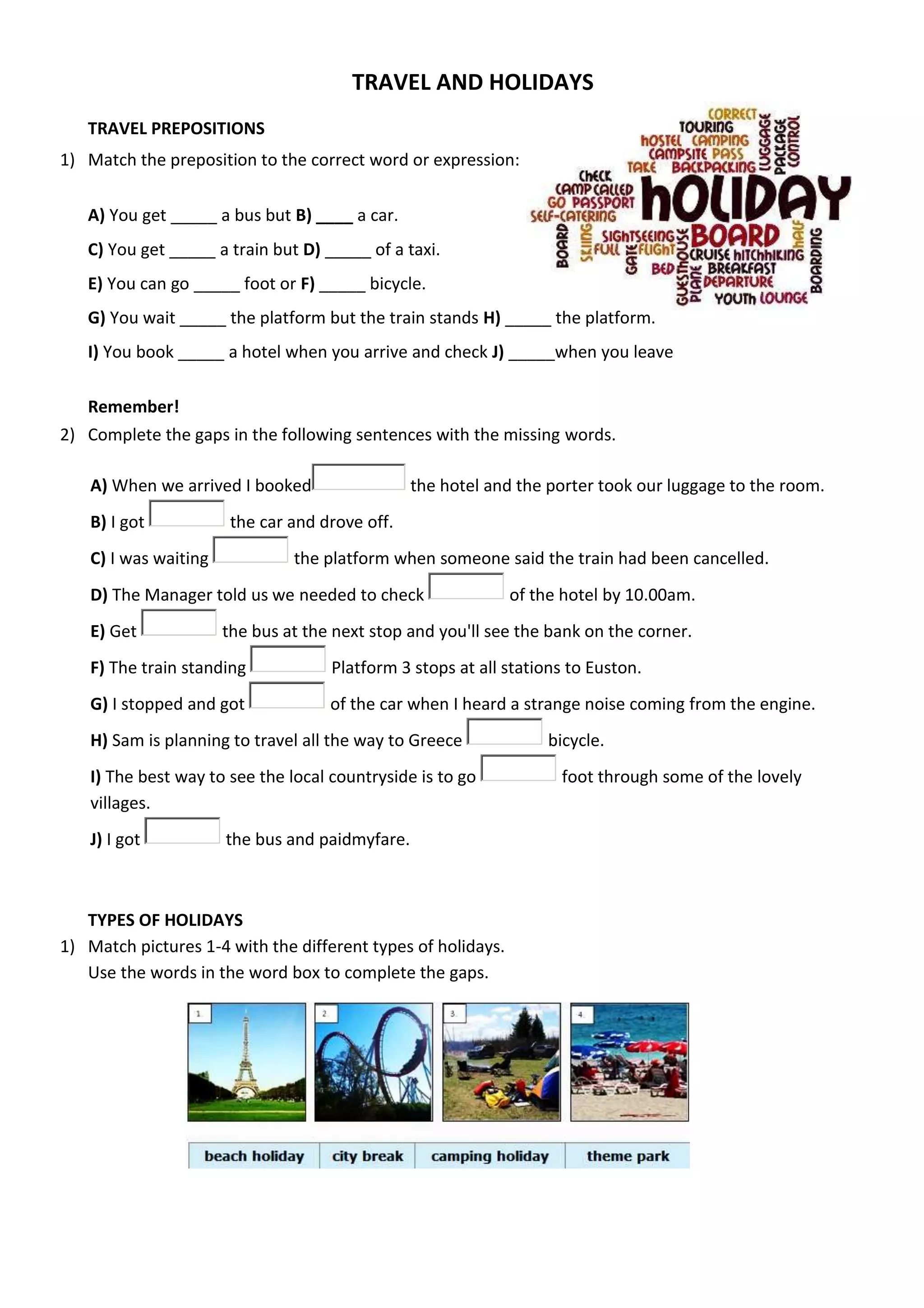 Travel and holidays vocabulary | DOCX