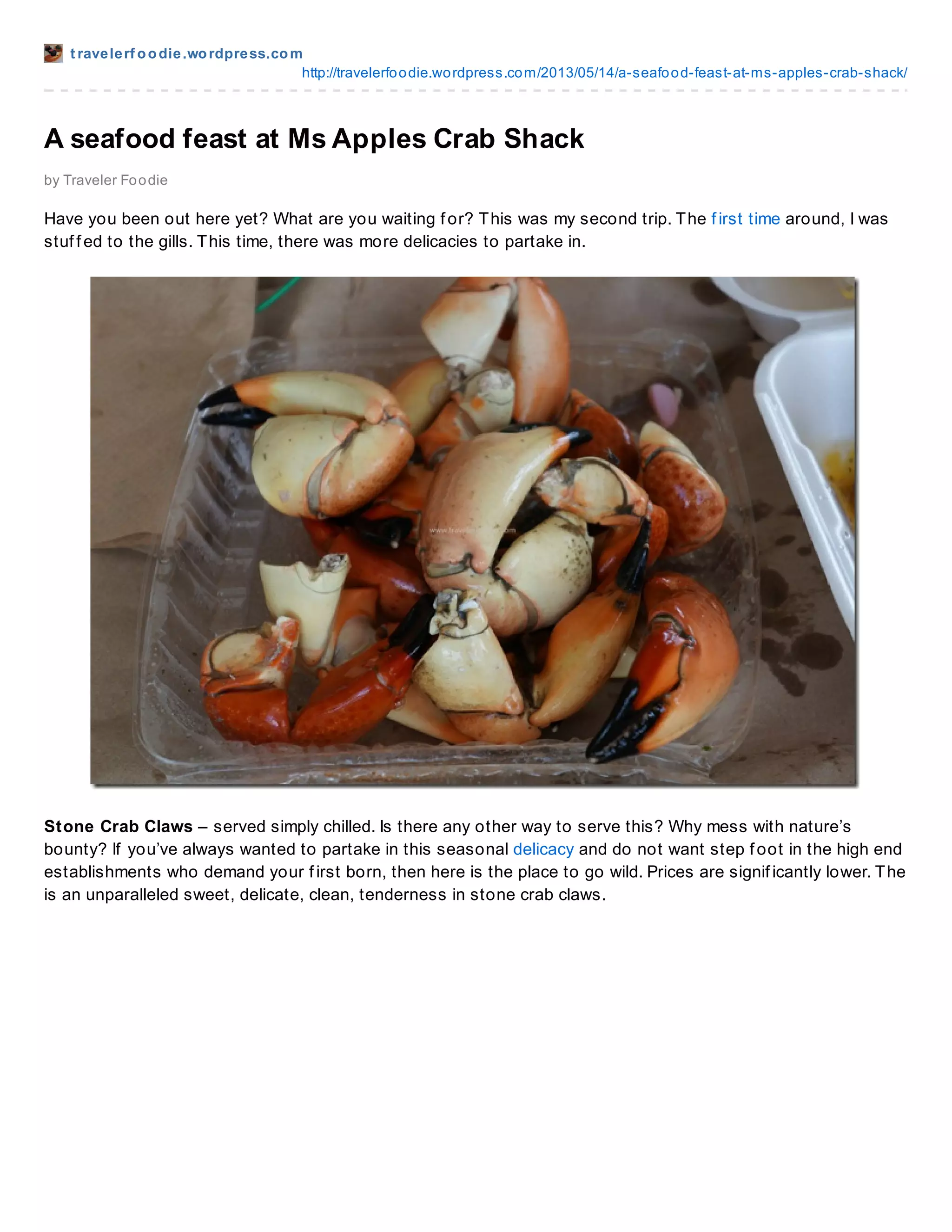 A seafood feast at Ms Apples Crab Shack | PDF