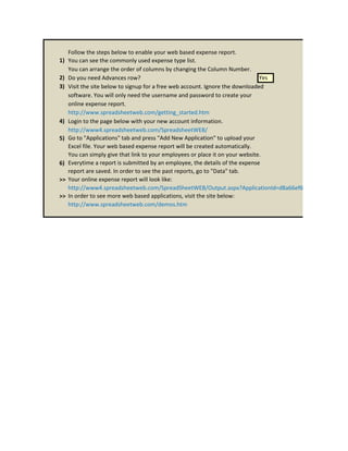 Travel expense report (online form) | XLSX