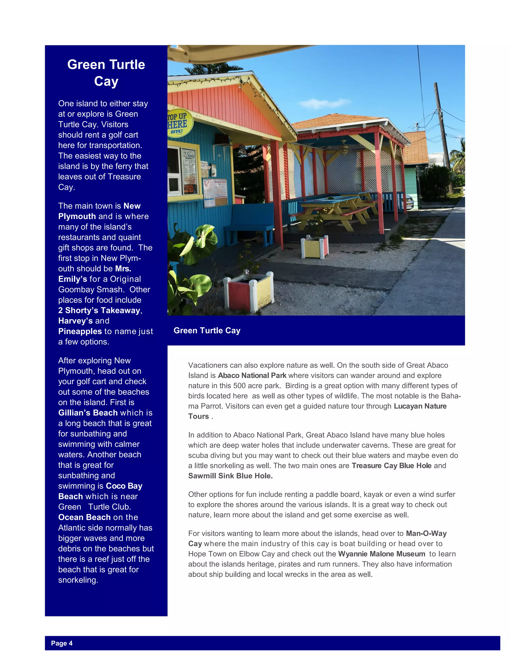 Travel guide green turtle cay | PDF