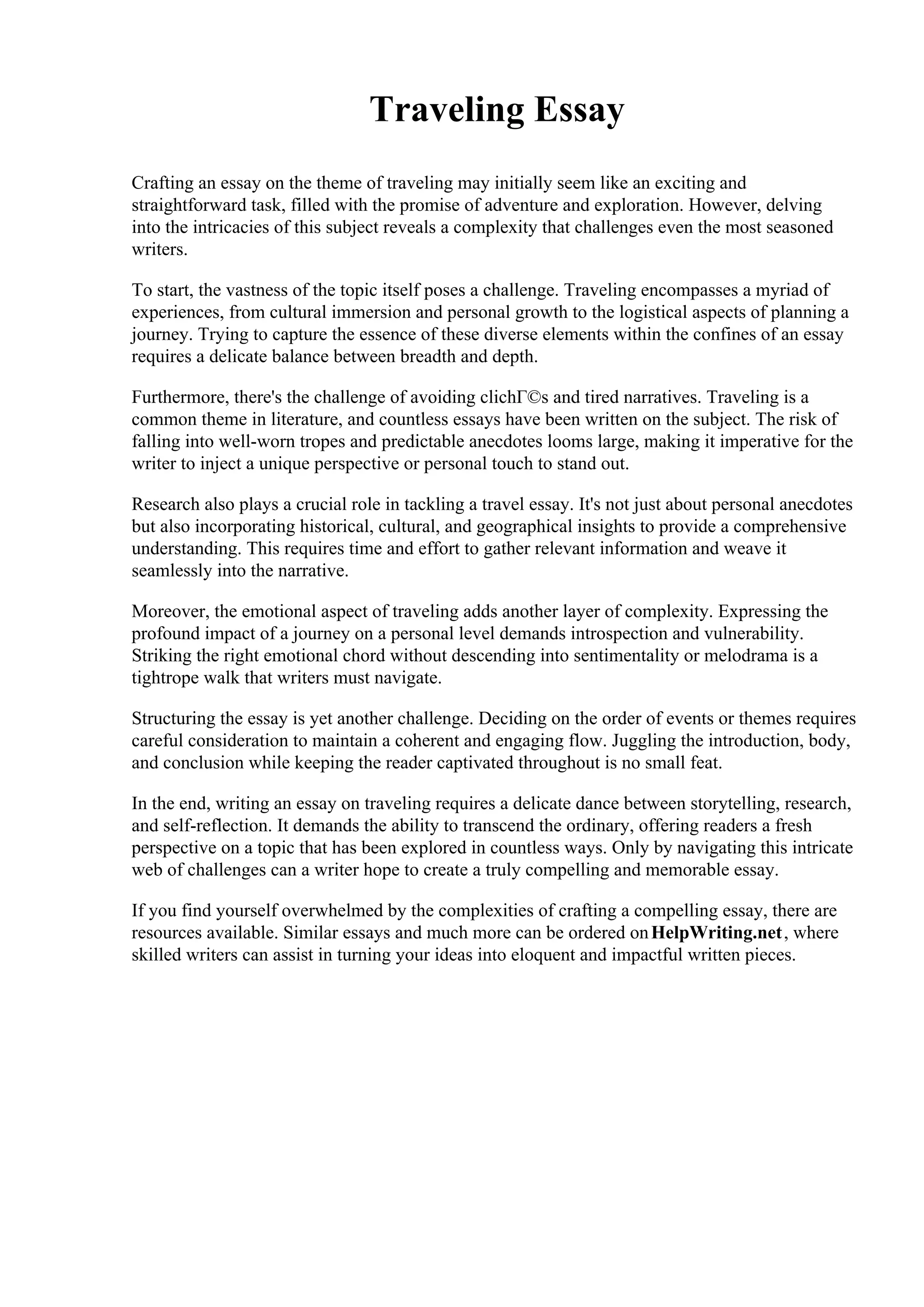 Traveling Essay. Pinellas Technical College | PDF