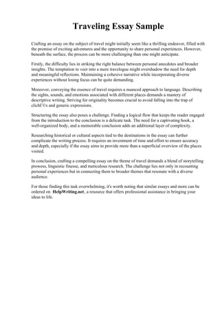 Traveling Essay Sample. Adonis College of Nursing | PDF