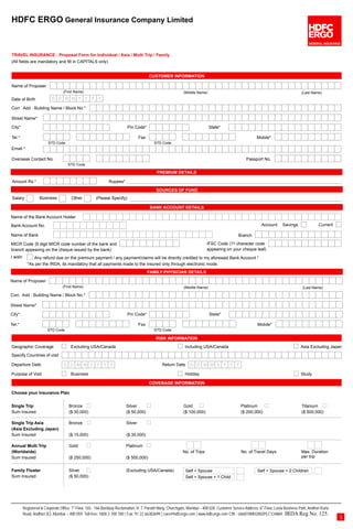 Travel Insurance Proposal Form - HDFC ERGO | PDF