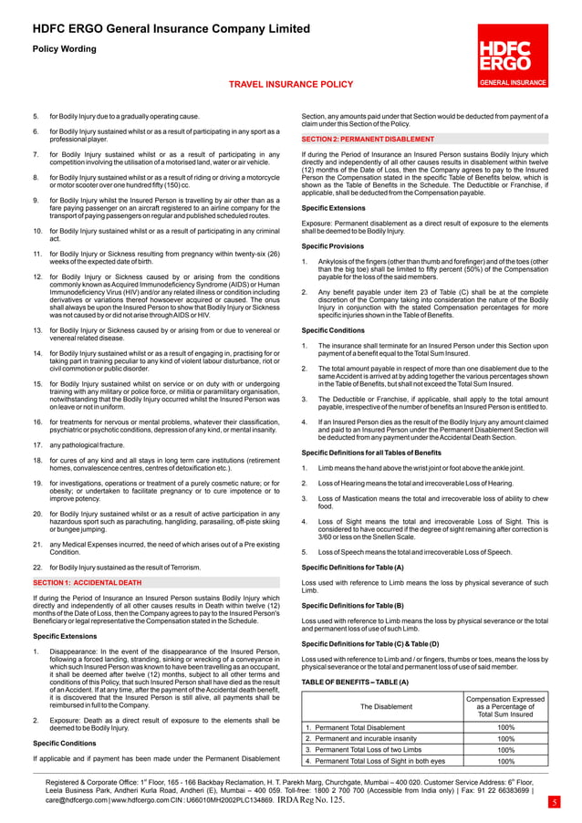 Travel Insurance Policy Wording - HDFC ERGO General Insurance Company ...