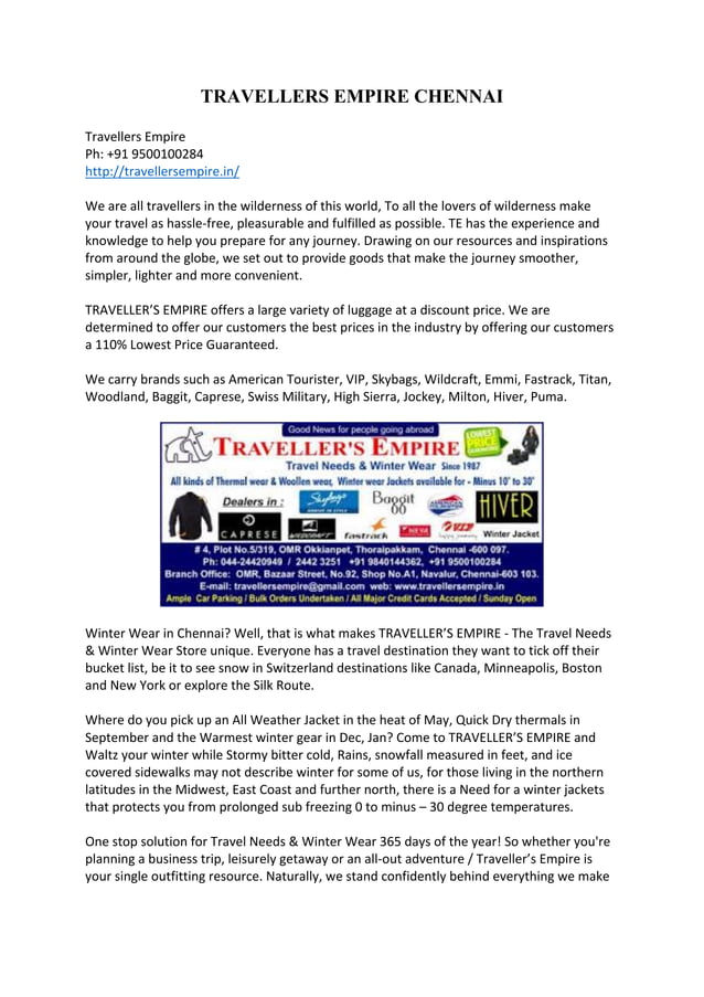 TRAVELLERS EMPIRE CHENNAI | PDF