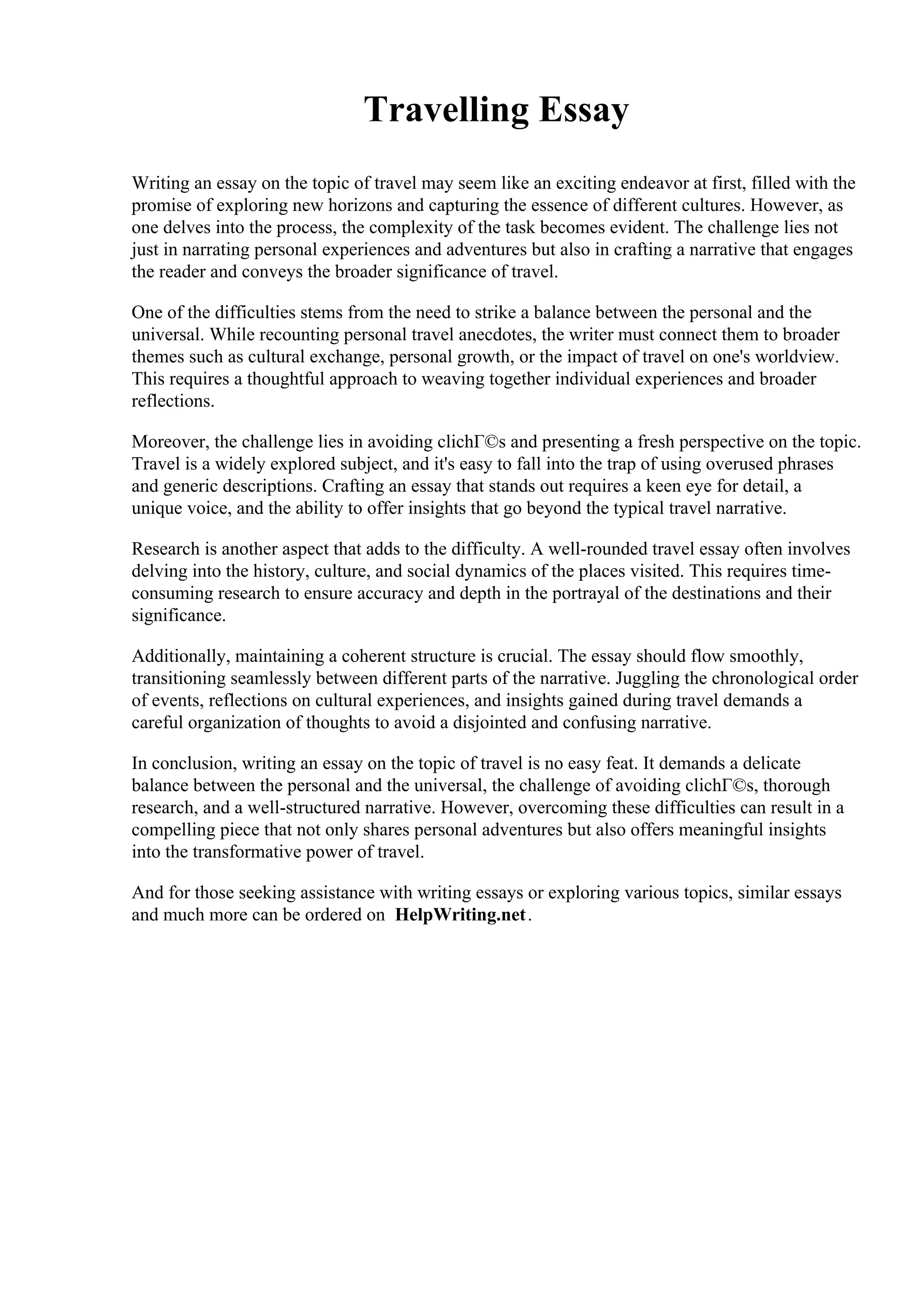 Travelling Essay. Virginia Highlands Community College | PDF | Travel