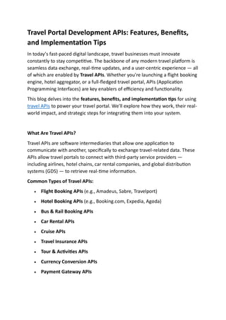 Travel Portal Development APIs: Features, Benefits | PDF