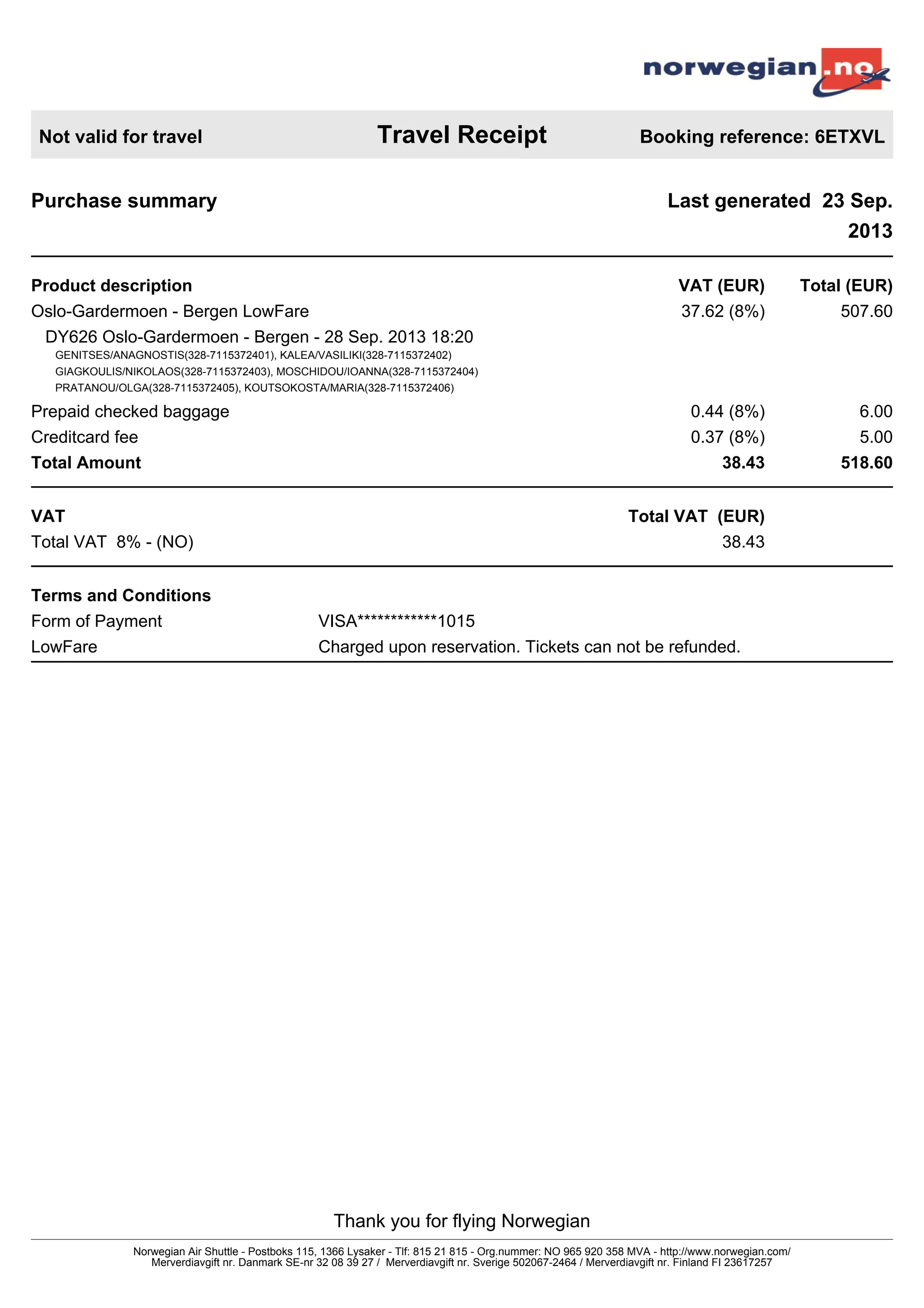 Travel receipt 6 etxvl | PDF
