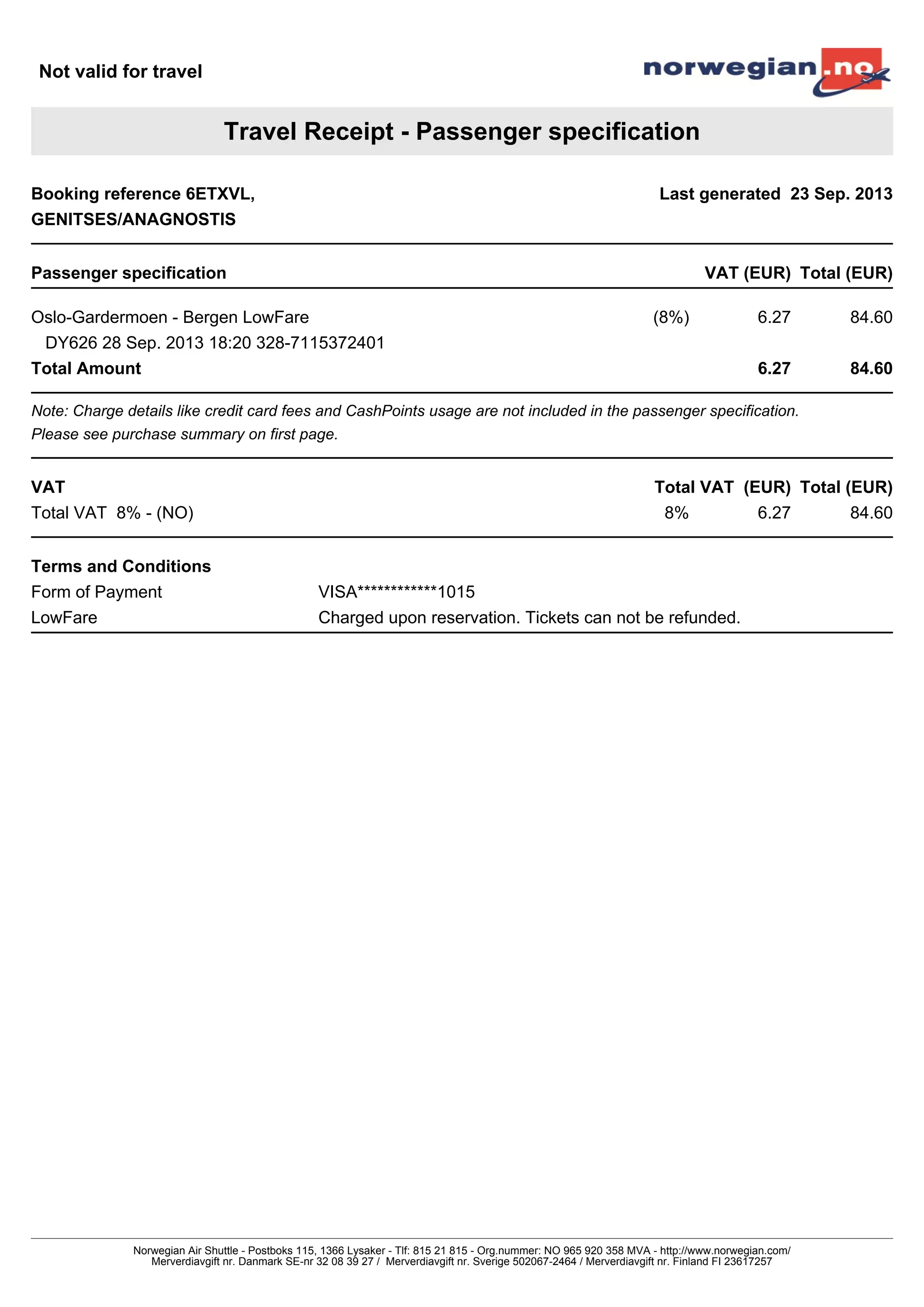Travel receipt 6 etxvl | PDF