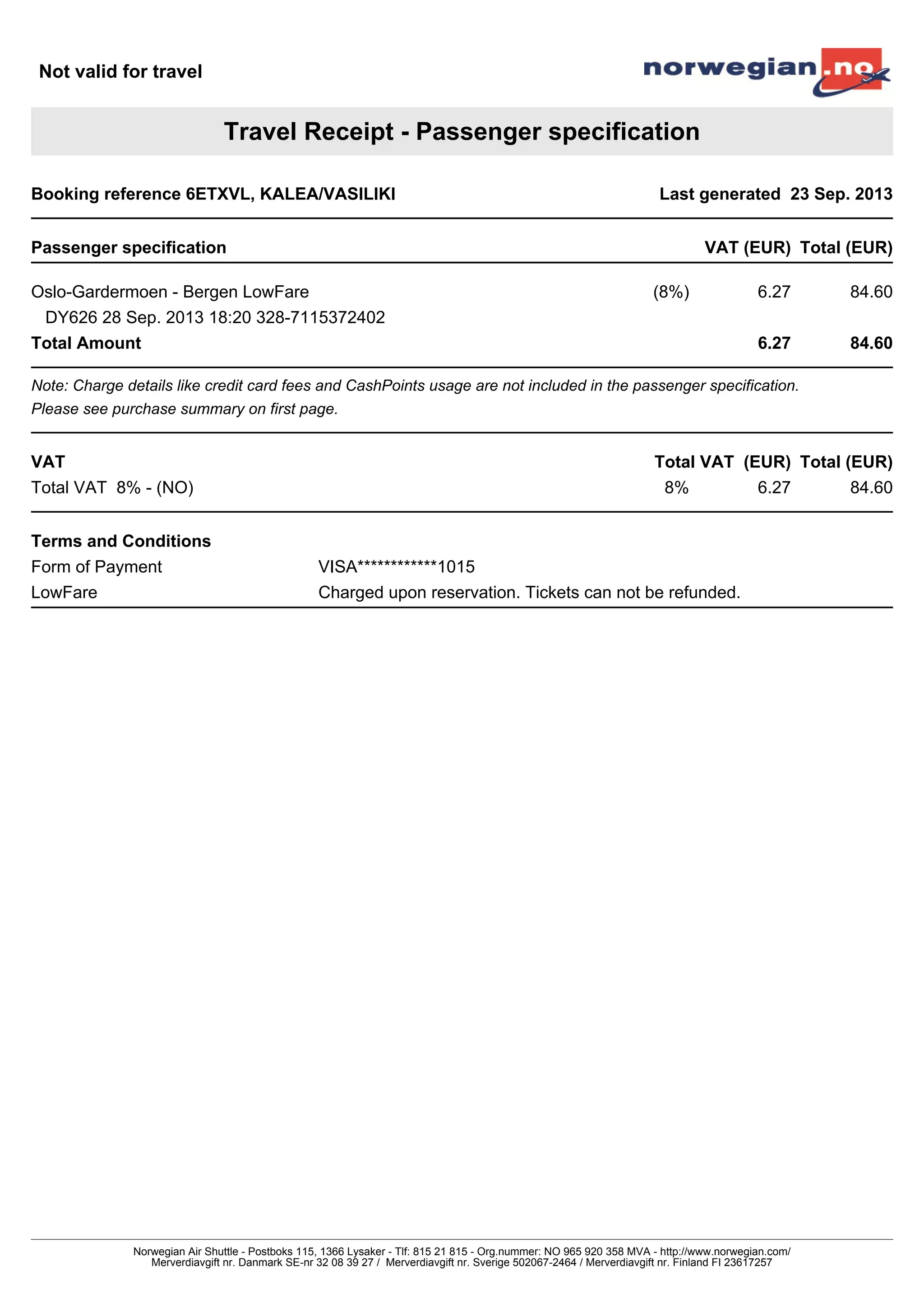 Travel receipt 6 etxvl | PDF