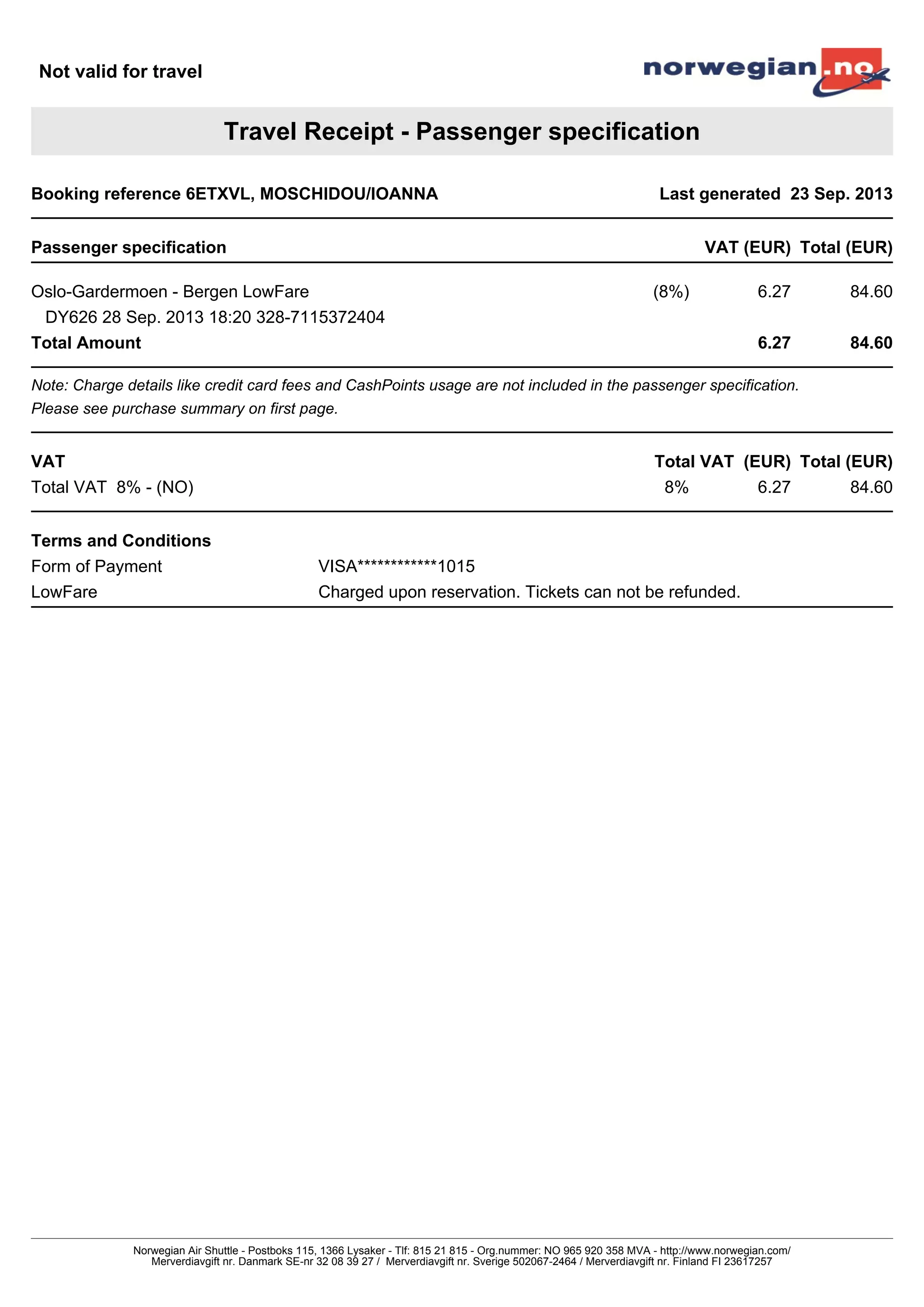 Travel receipt 6 etxvl | PDF