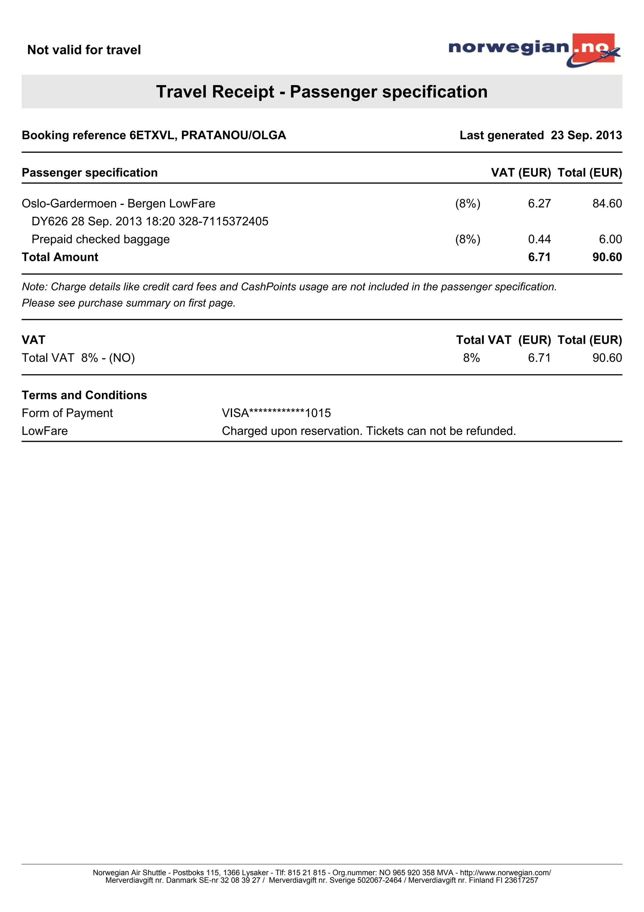 Travel receipt 6 etxvl | PDF