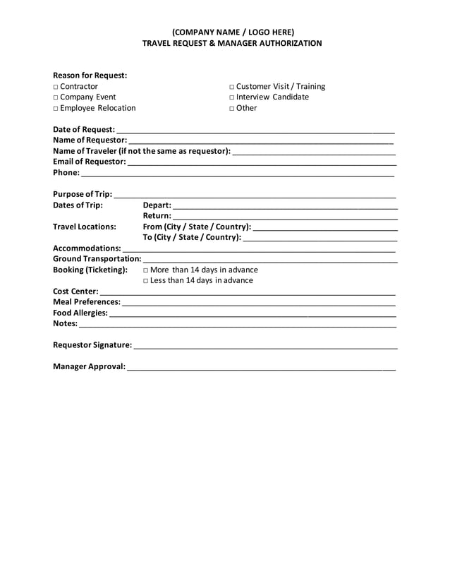 Travel Request and Authorization Form | DOCX