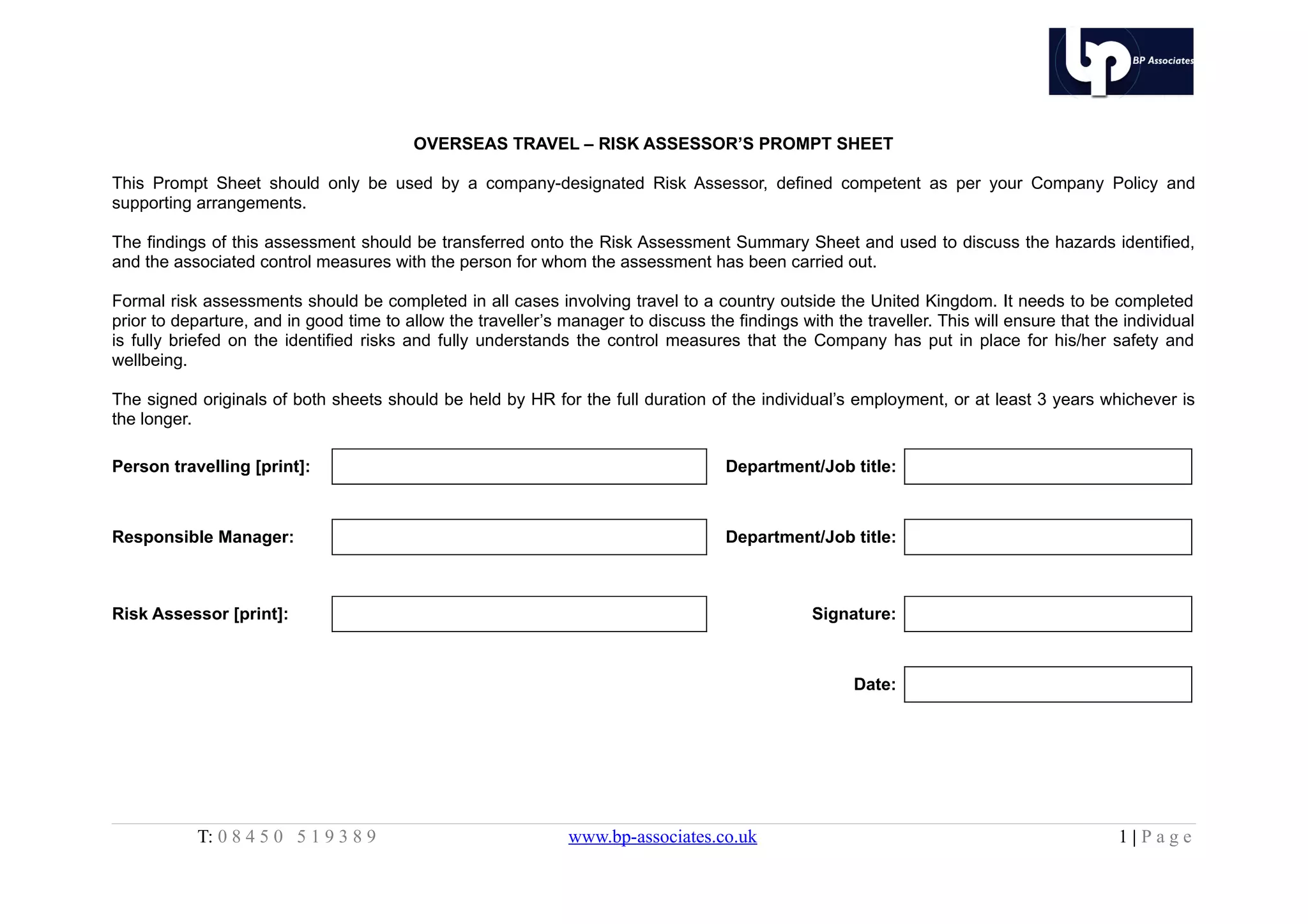 Travel Risk Assessment Summary and Prompt Sheets | PDF