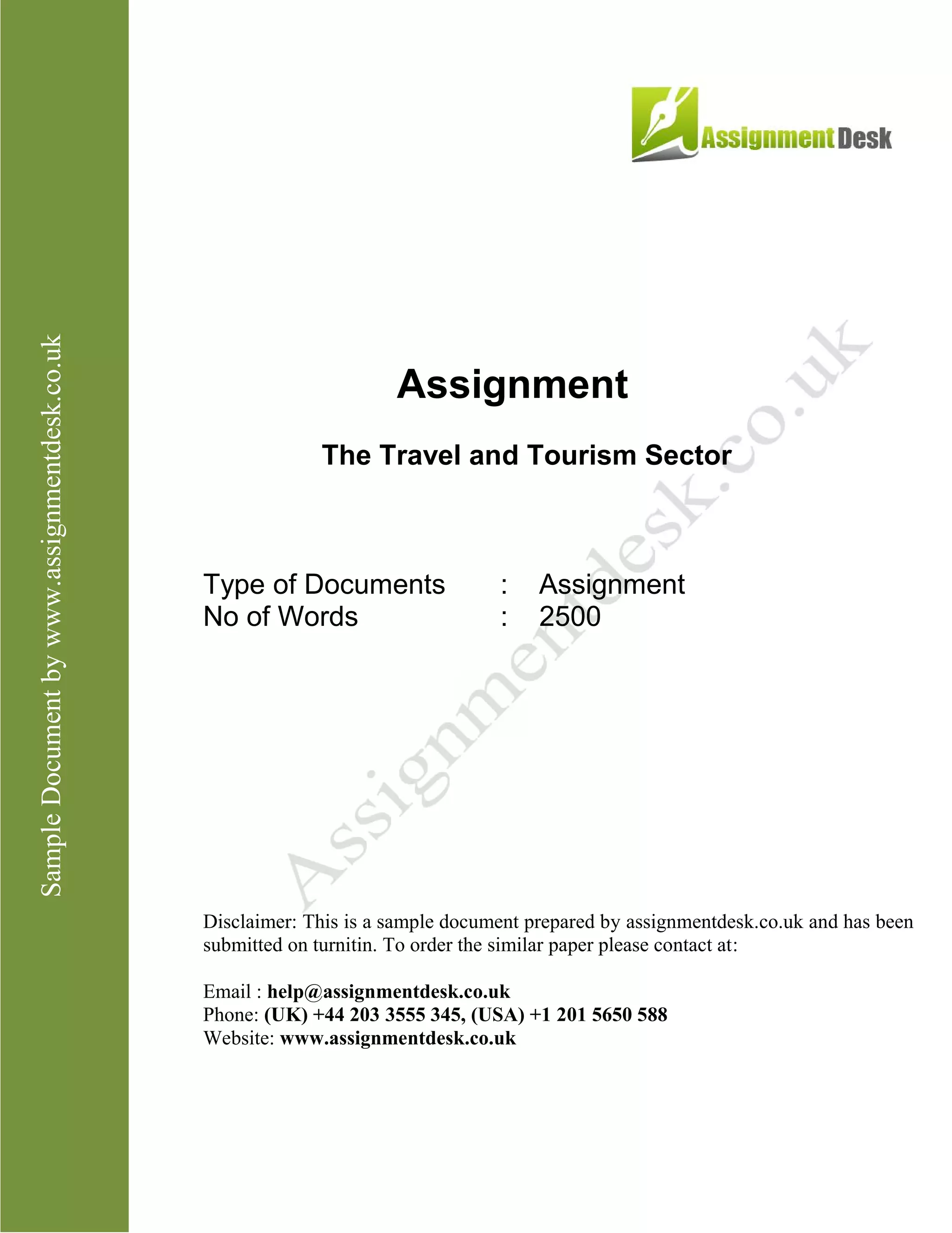 Travel & Tourism Sector Assignment Sample | PDF