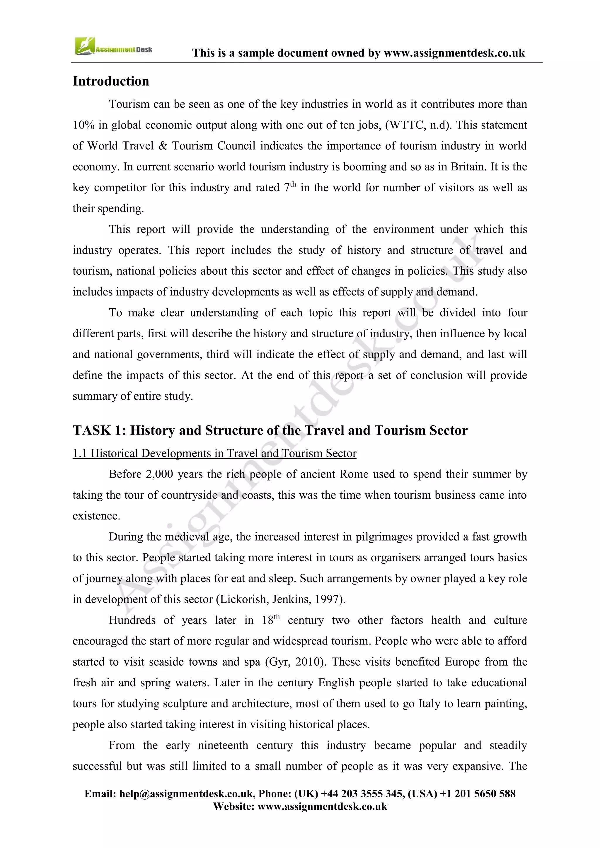 Travel & Tourism Sector Assignment Sample | PDF