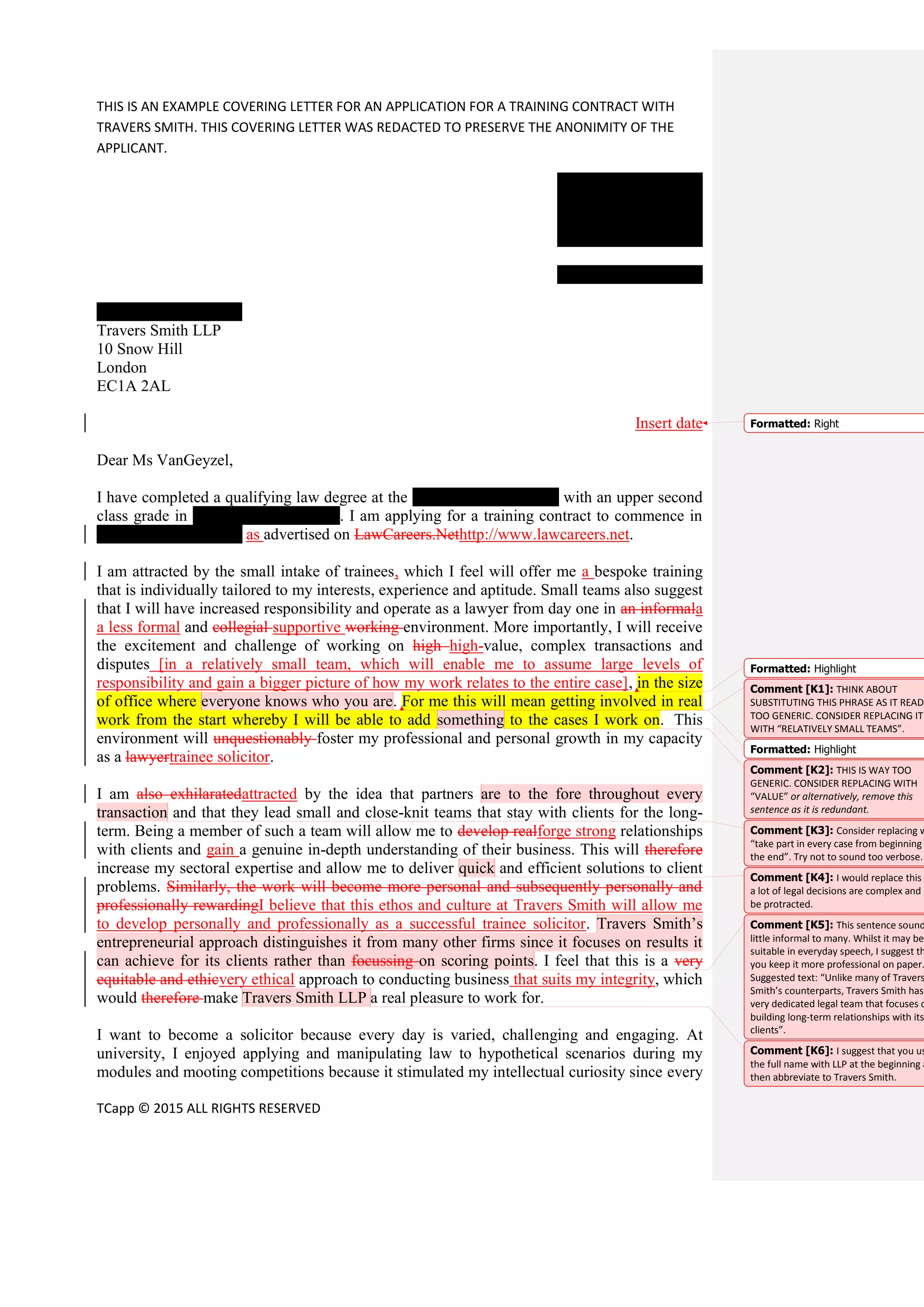 Travers Smith Application for a Training Contract | PDF