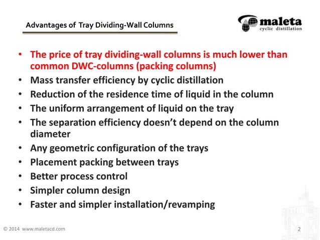 Tray dividing wall columns, cyclic distillation technology | PPT