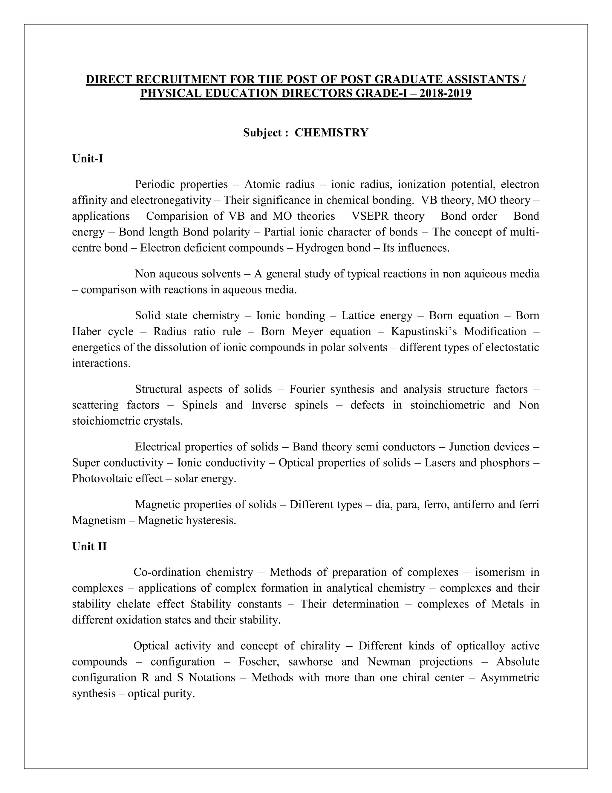 TRB PG Chemistry Syllabus - Sura Books | PDF