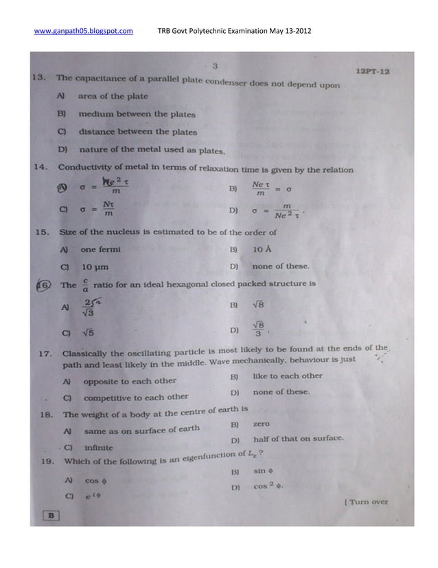 TRB Govt polytechnic Exam may 2012 | PDF